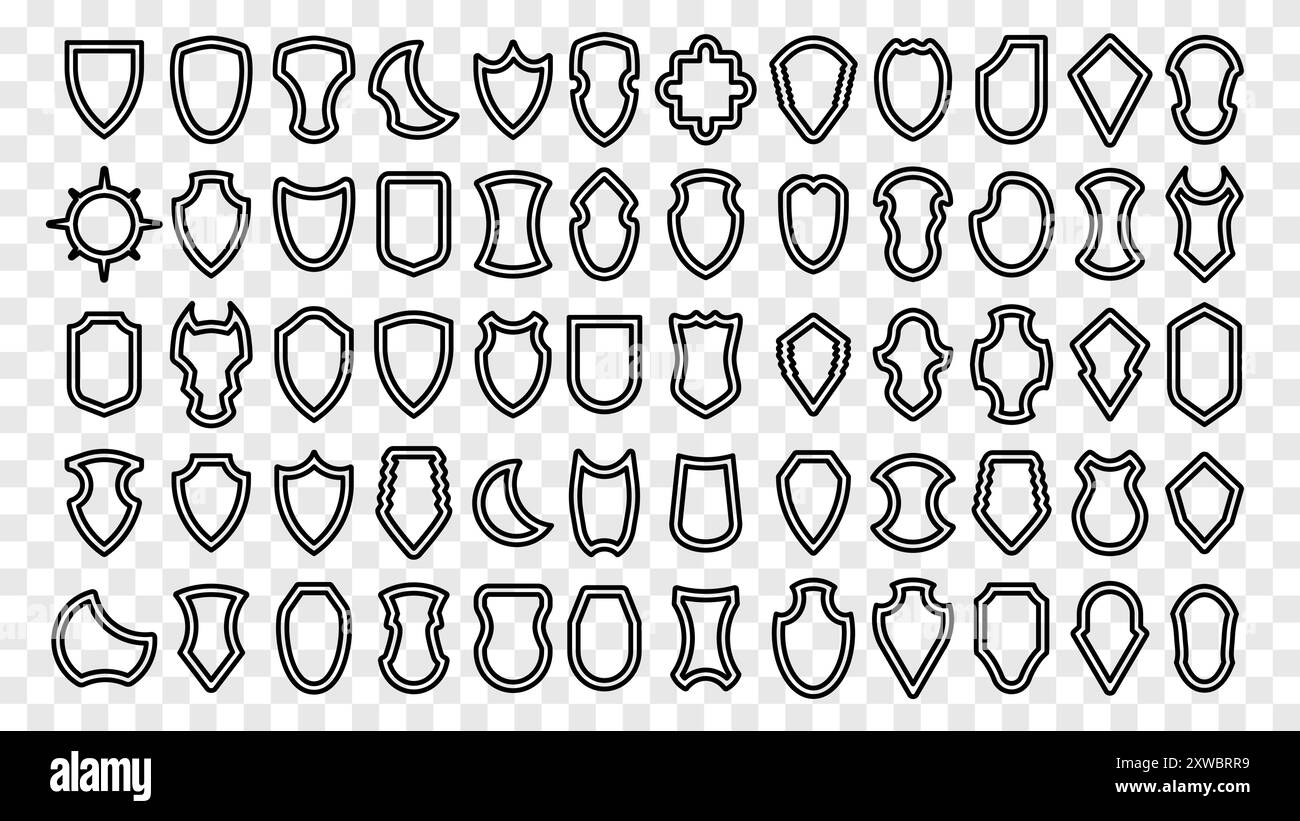 Collection protection silhouette outline emblem. Set of black heraldic ...