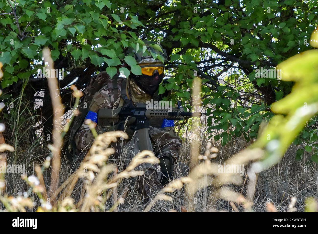 A Ukrainian serviceman of 141st Separate Infantry brigade seen during a ...