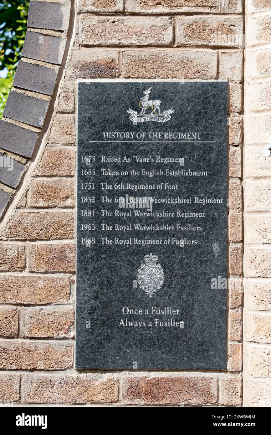 Royal Warwickshire Regiment memorial detail, Riversley Park, Nuneaton, Warwickshire, England, UK ...