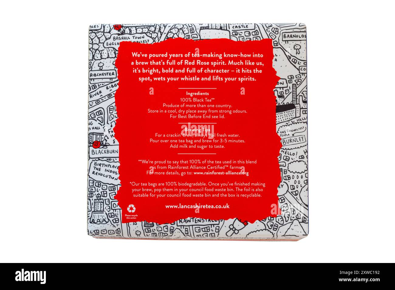 Ingredients and brewing tips information on back of box of Lancashire ...