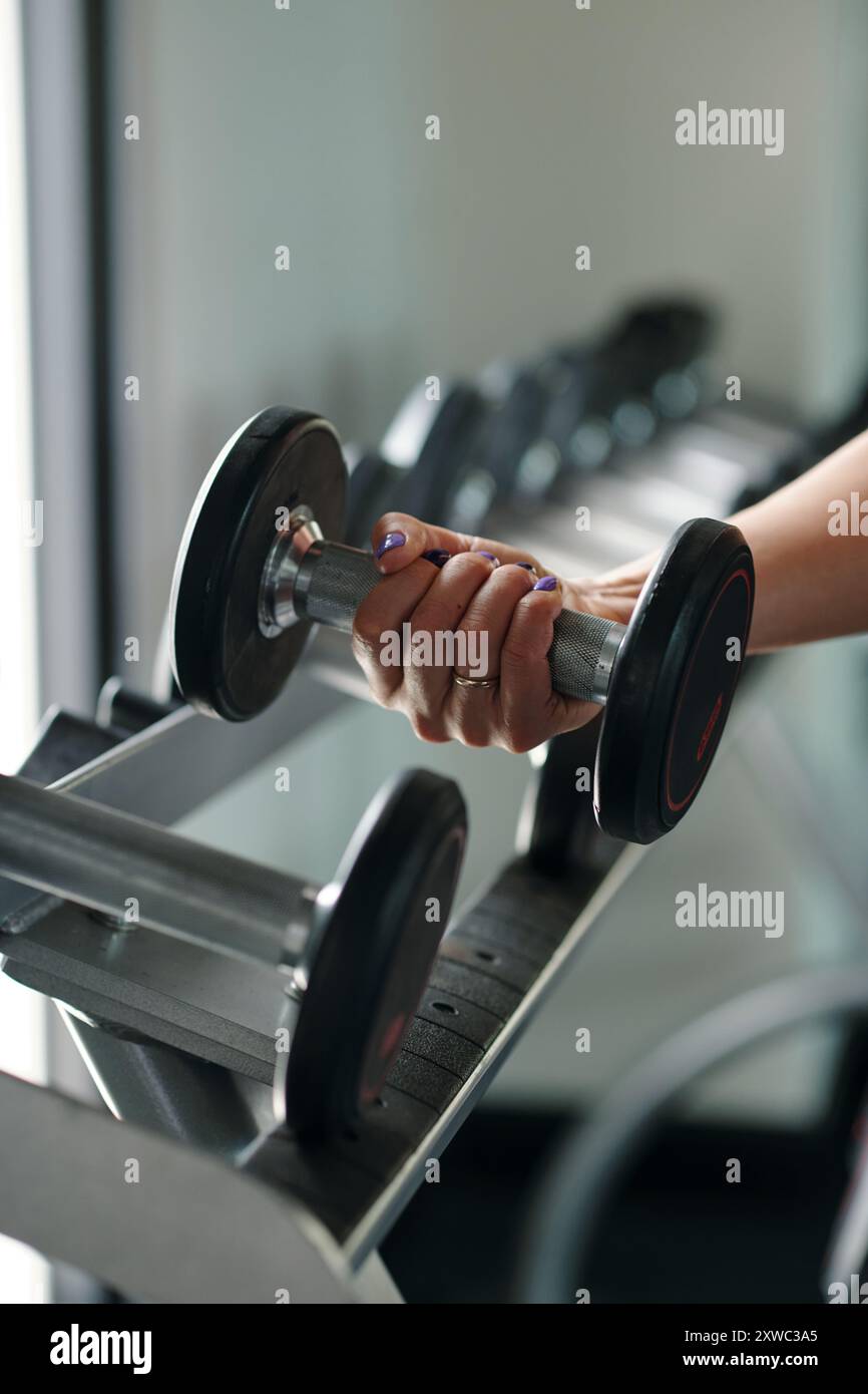 Woman Lifting Dumbbells At Training Stock Photo - Alamy