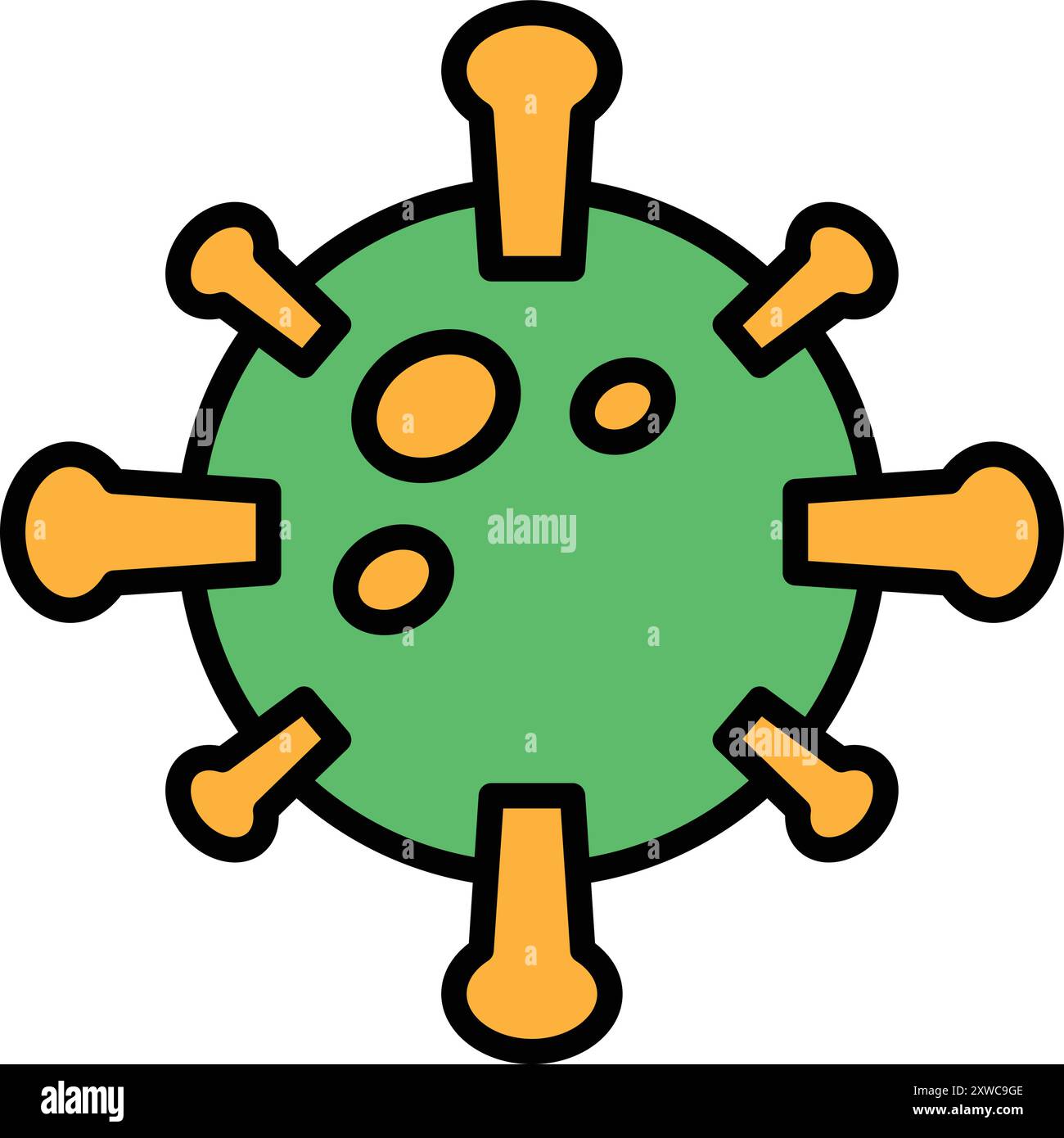 A black and white drawing of a virus with a white background. The virus ...