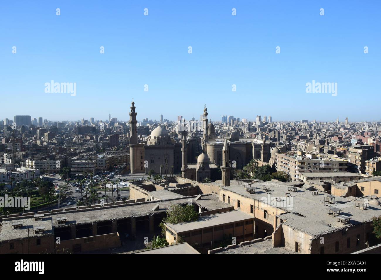 Panoramic View of Cairo with Sultan Hassan Mosque, Egypt Stock Photo ...