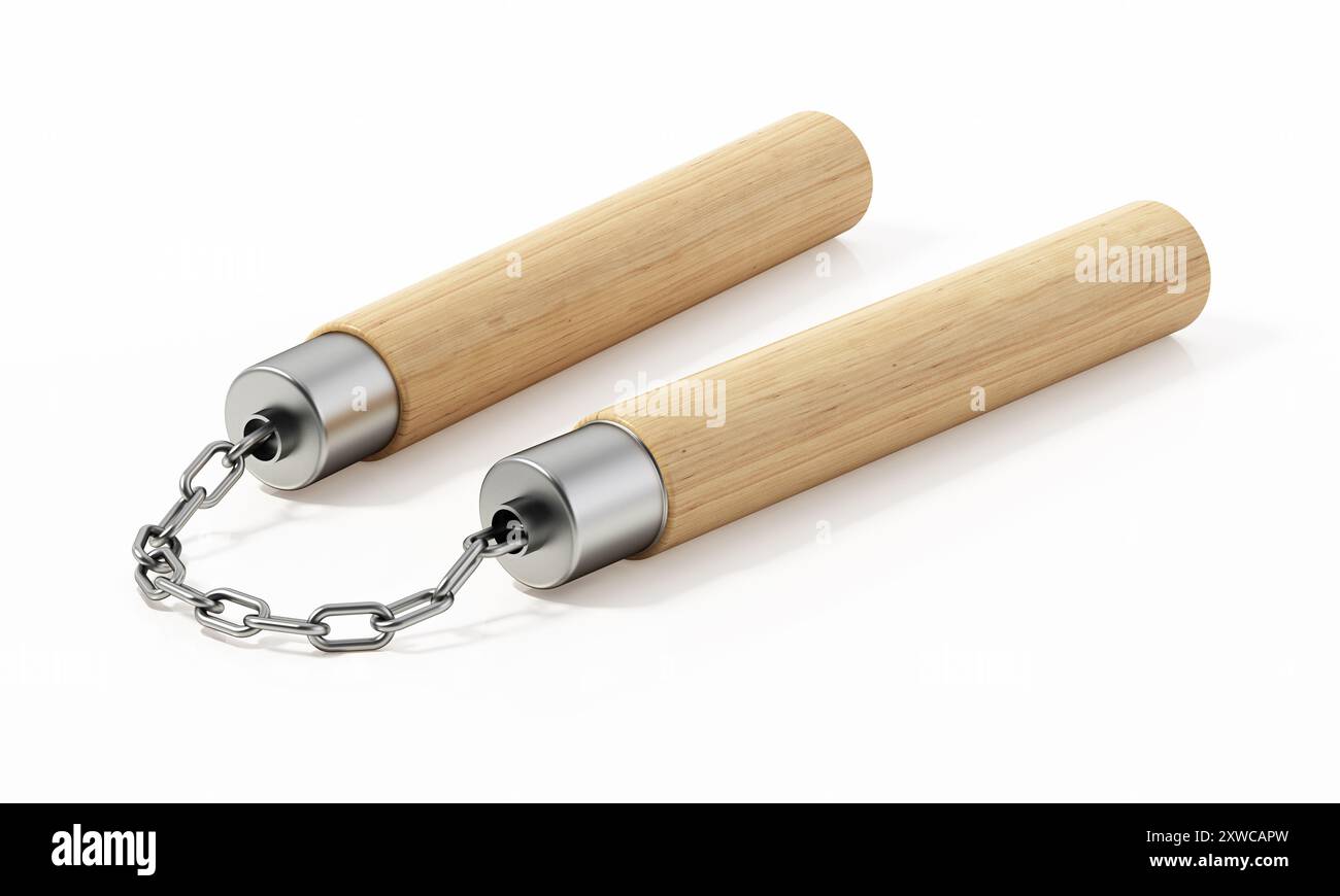 Nunchucks isolated on white background. 3D illustration Stock Photo - Alamy
