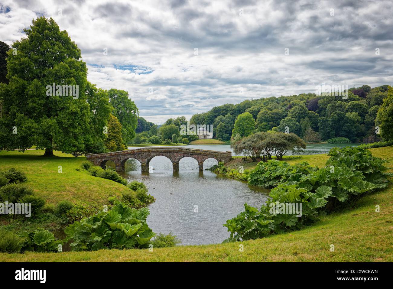 The Palladian Bridge over the lake with The Pantheon in the distance at ...