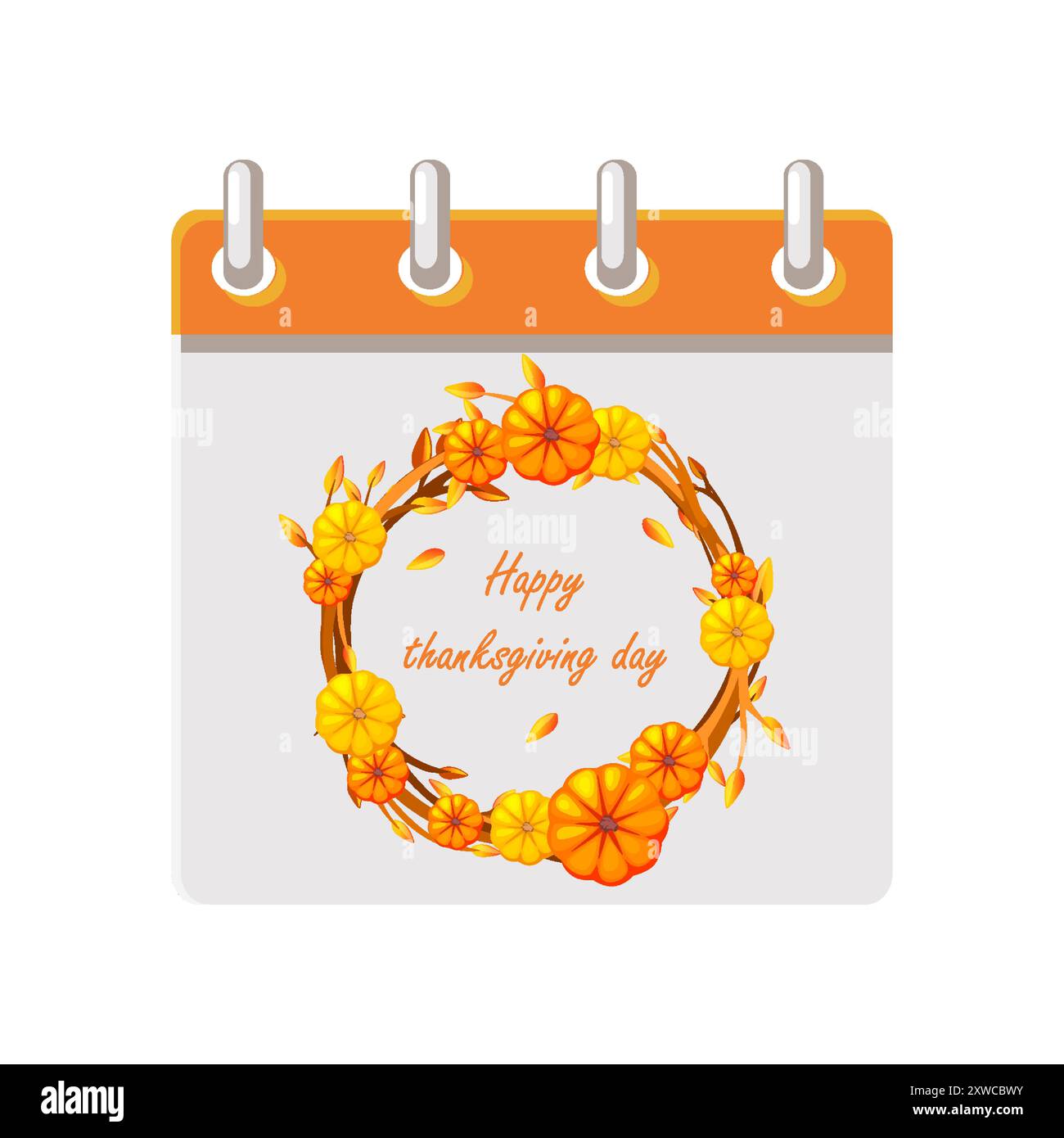 Thanksgiving Day Calendar with Wreath of pumpkins and leaf. Harvest ...