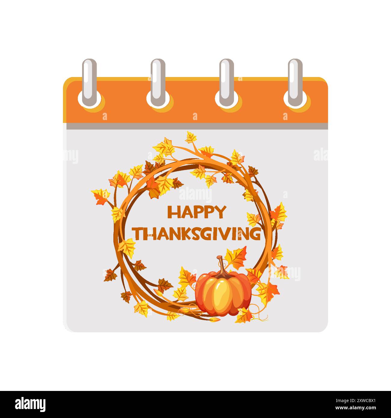 Thanksgiving Day Calendar with Wreath of leaf and pumpkin. Harvest ...