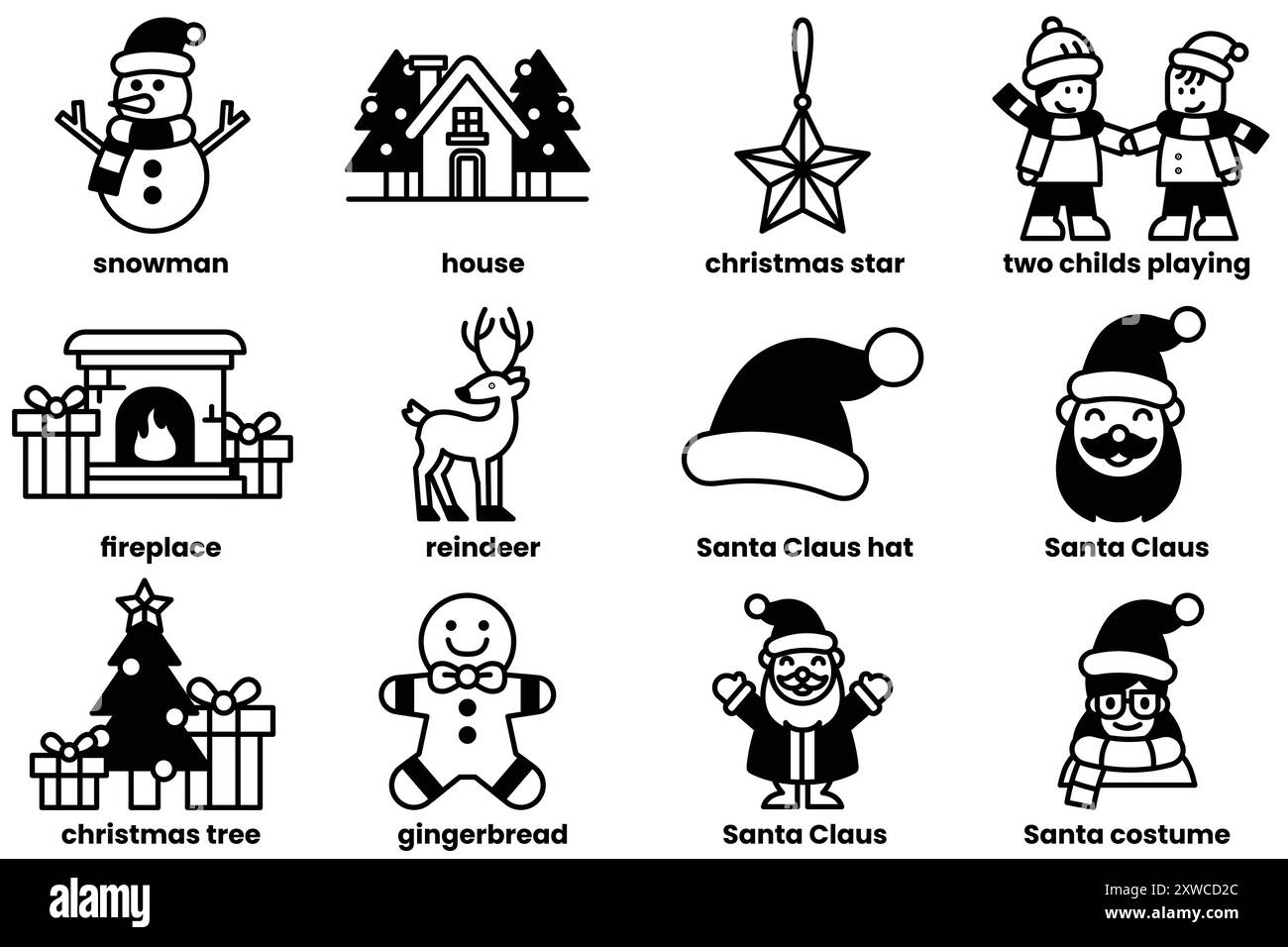 A collection of Christmas themed icons, including Santa Claus, reindeer ...