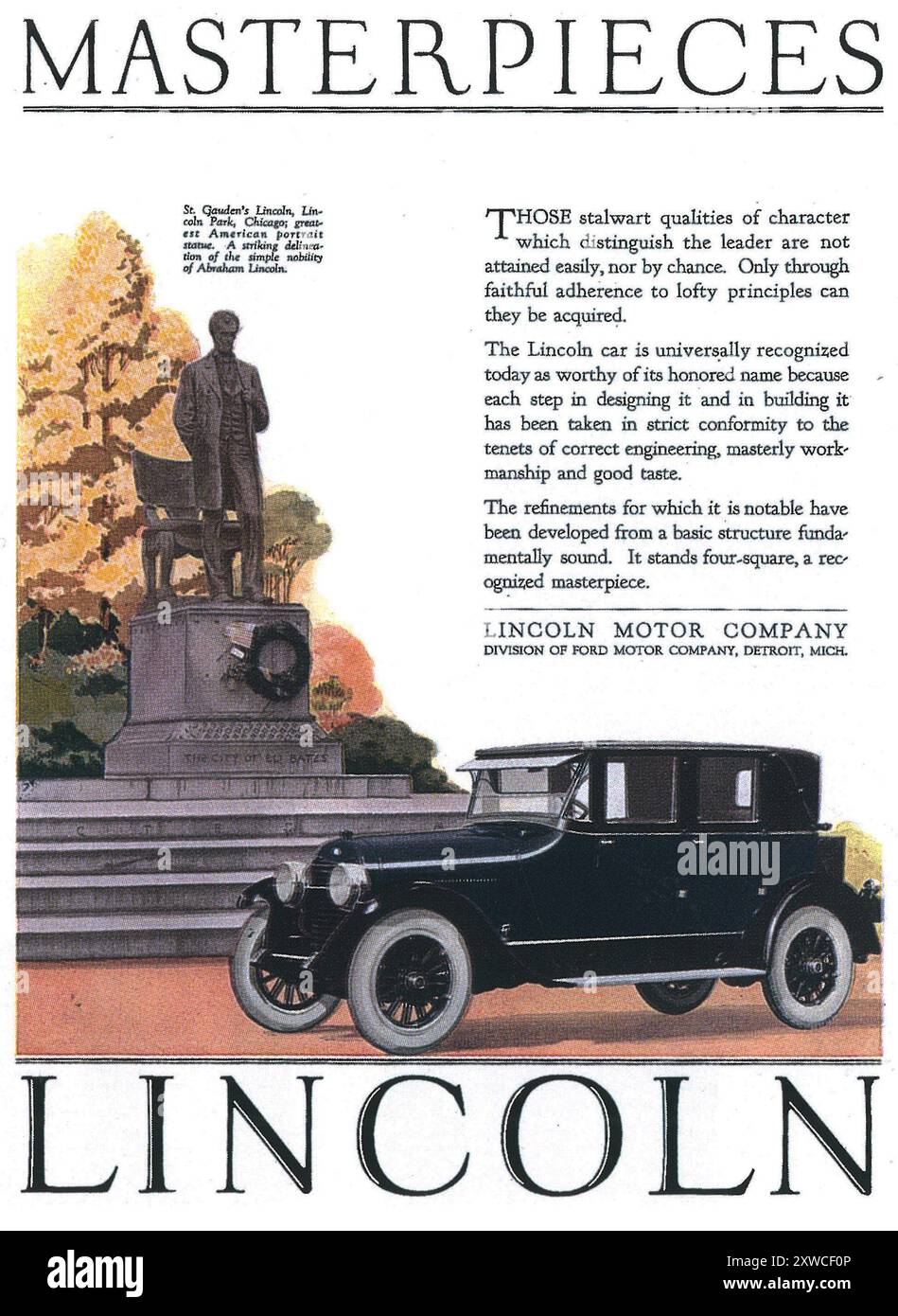 1924 Lincoln Car Ad - St. Gauden's Lincoln - Masterpieces Stock Photo ...