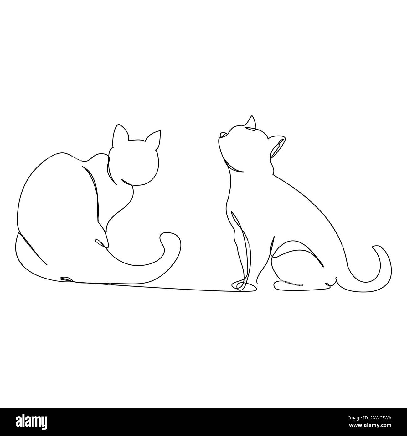 cats vector with continuous single one line art drawing. New minimalist ...