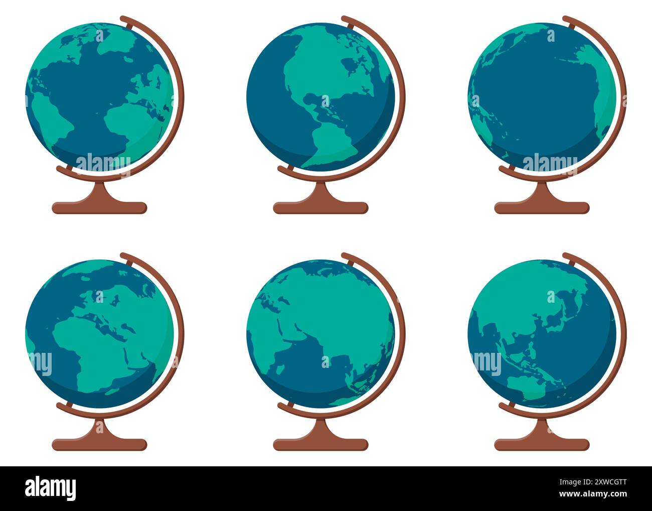 Six vibrant and colorful globes artfully showcasing a variety of ...