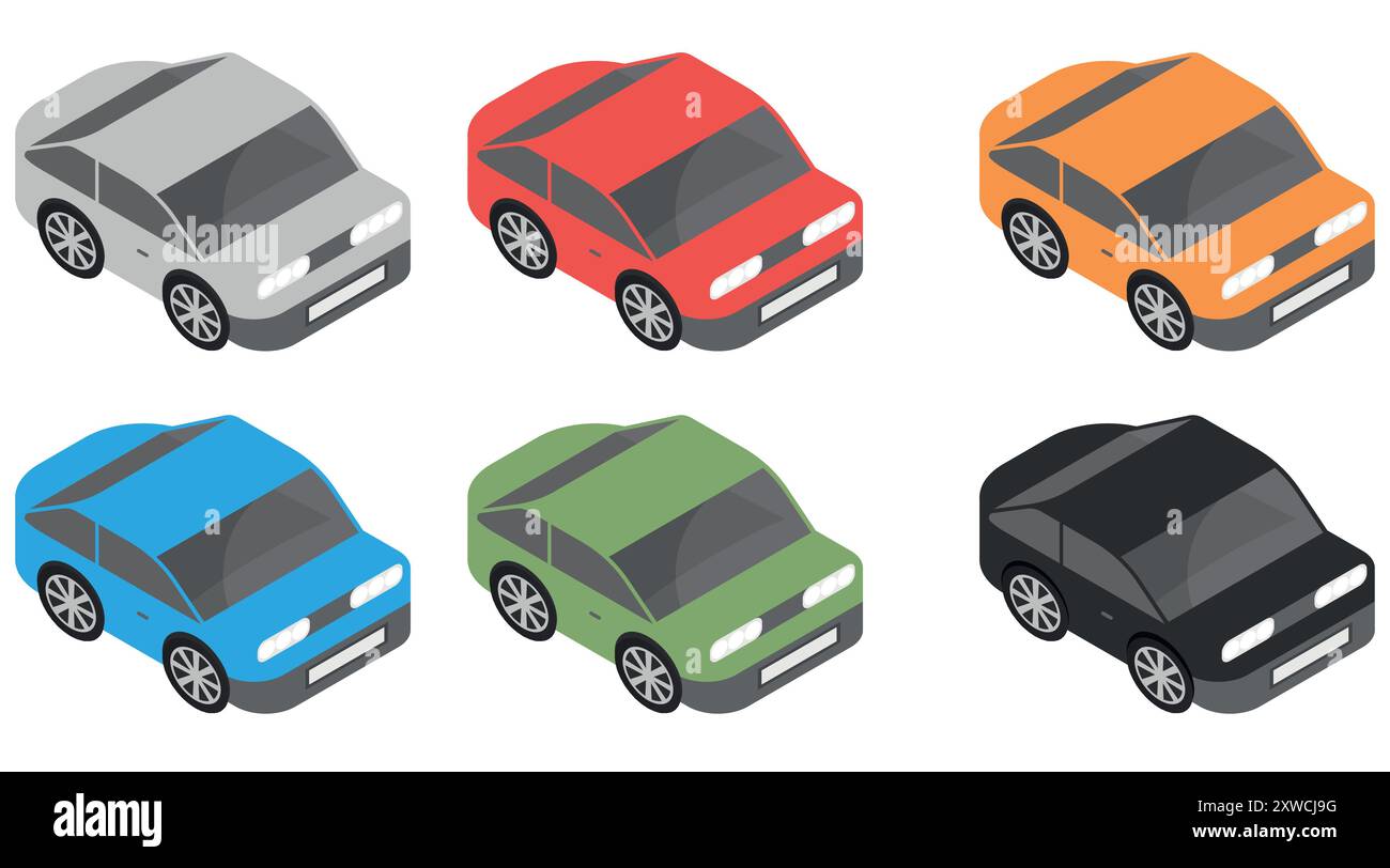 Isometric flat car. multi colored passenger cars . Vector illustration ...