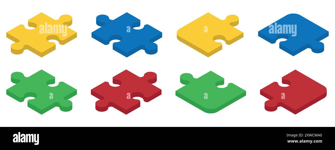 Set of Isometric puzzle pieces. Concept of teamwork, communication ...