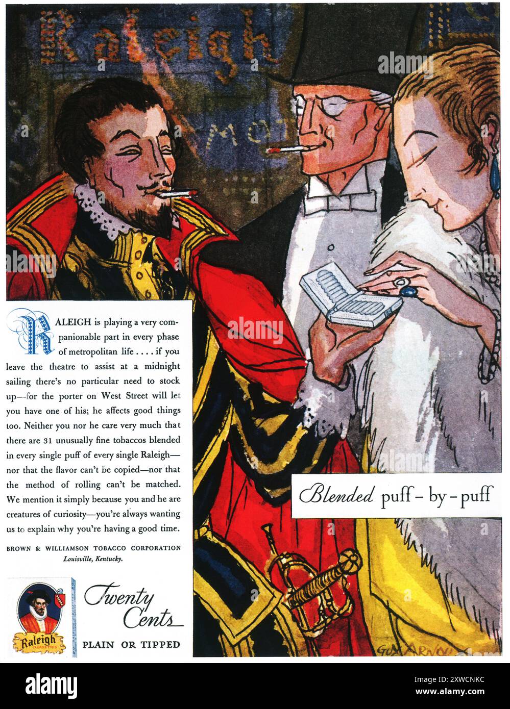 1929 Raleigh cigarettes ad - Guy Arnoux artwork Stock Photo - Alamy