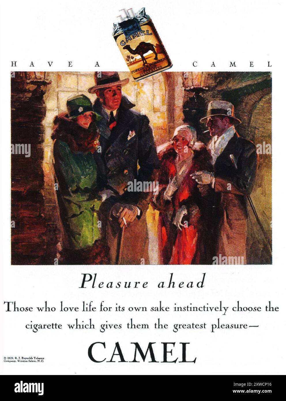 1929 Camel Cigarettes ad - "Have a Camel. Pleasure Ahead Stock Photo ...