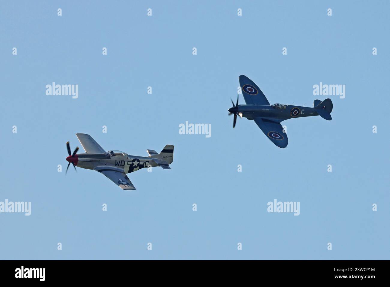 Spitfire and Mustang flying at Blackpool airshow - August 2024 Stock ...