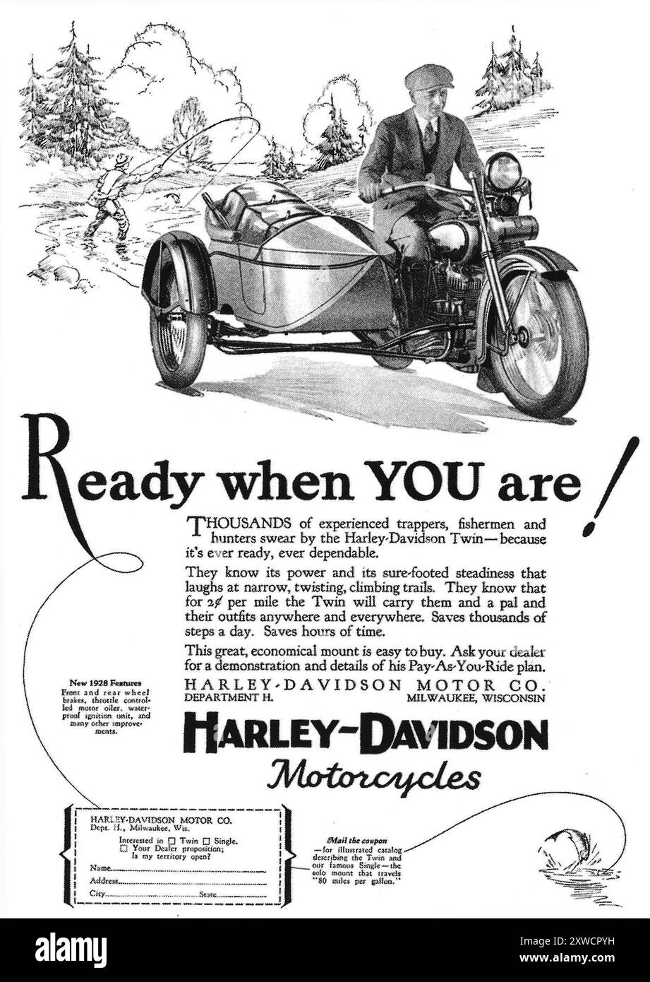 1928 Harley-Davidson Twin motorcycles ad Stock Photo - Alamy
