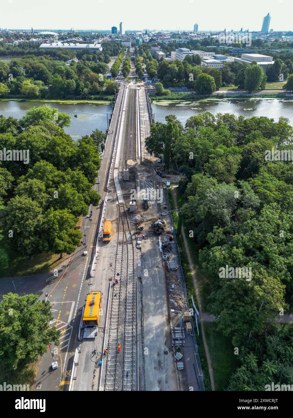 Leipzig, Germany. 19th Aug, 2024. Construction workers and track layers ...