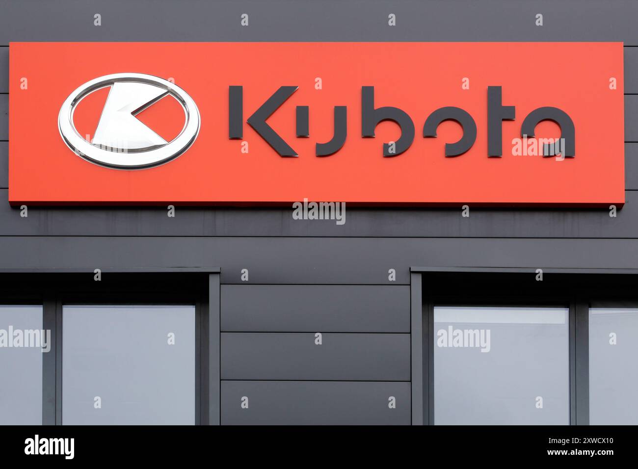 Limas, France - February 25, 2024: Kubota logo on a wall. Kubota is a ...