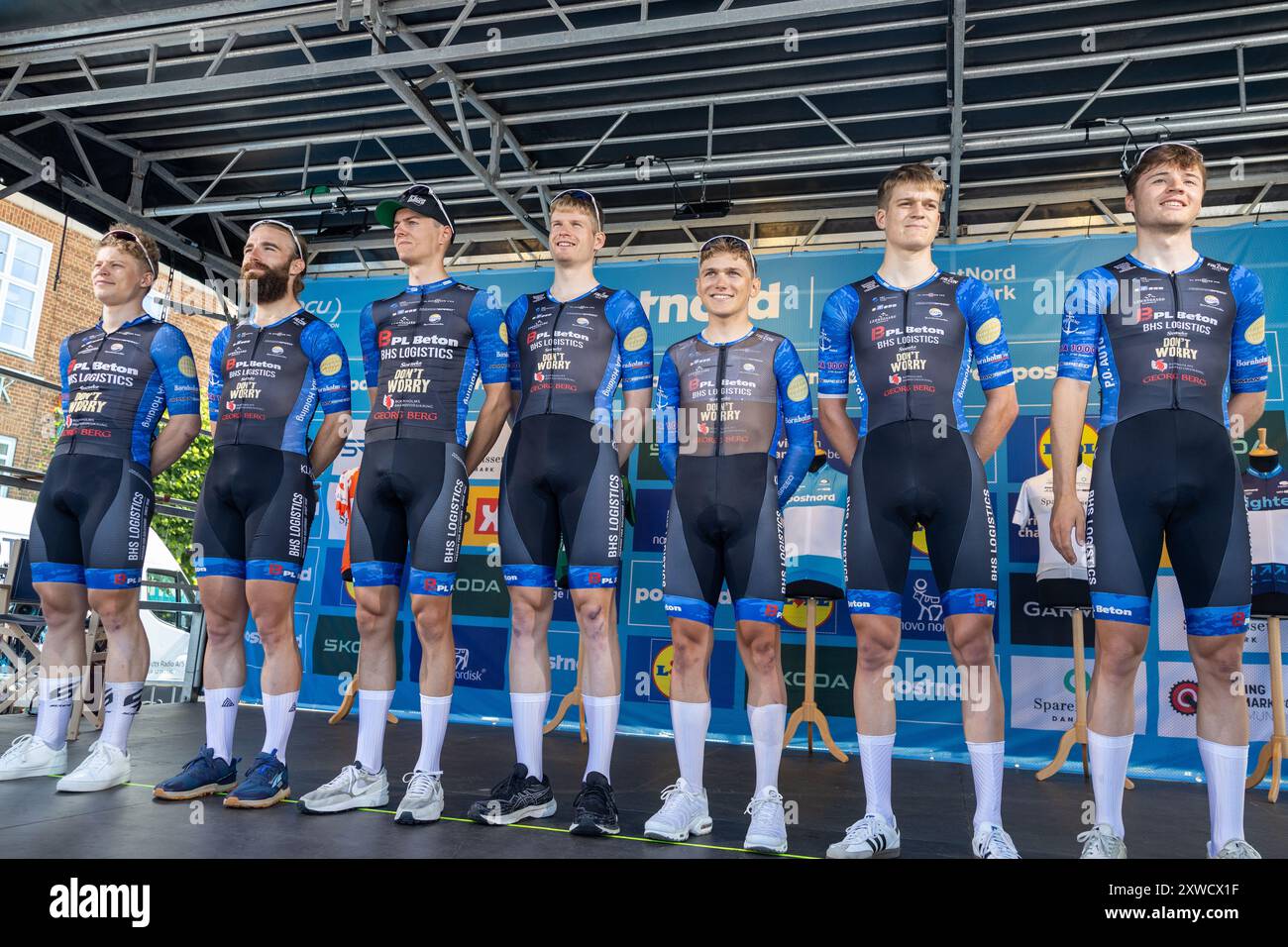 Ringkøbing, Denmark. 15th, August 2024. The riders from the Team BHS-PL Beton Bornholm team seen ...