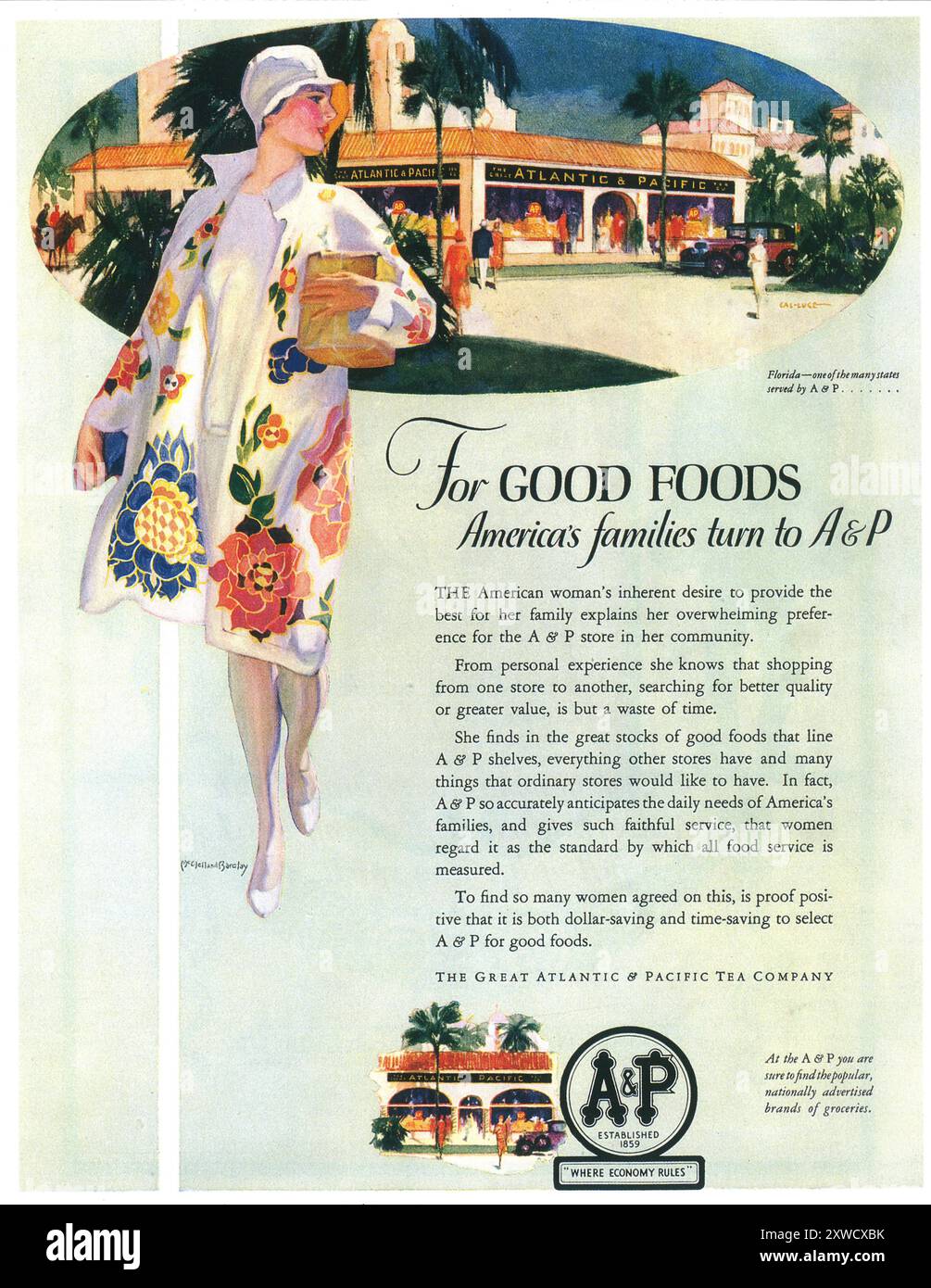1928 A&P Grocery Food Ad with McClelland Barclay Art - Florida - The ...