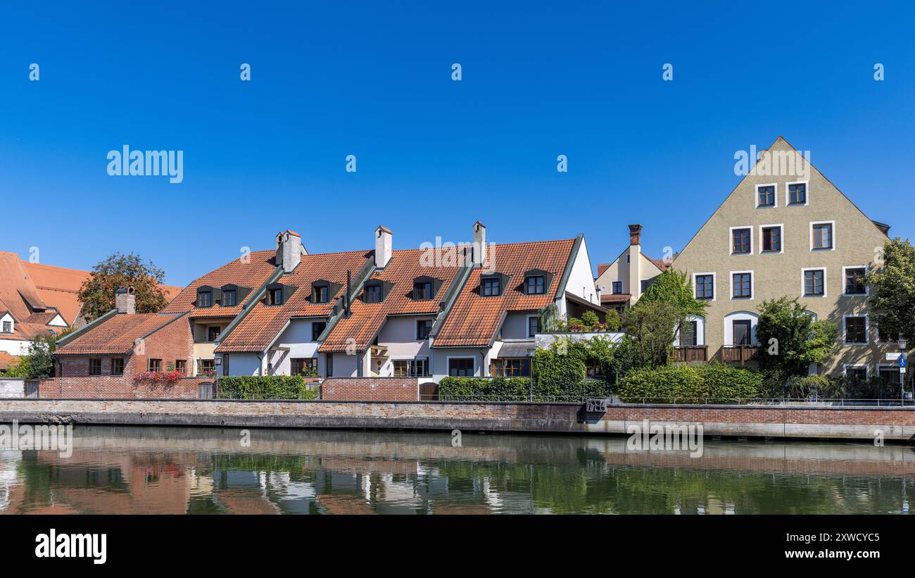 Historical buildings on banks of Isar River in Landshut Stock Photo - Alamy
