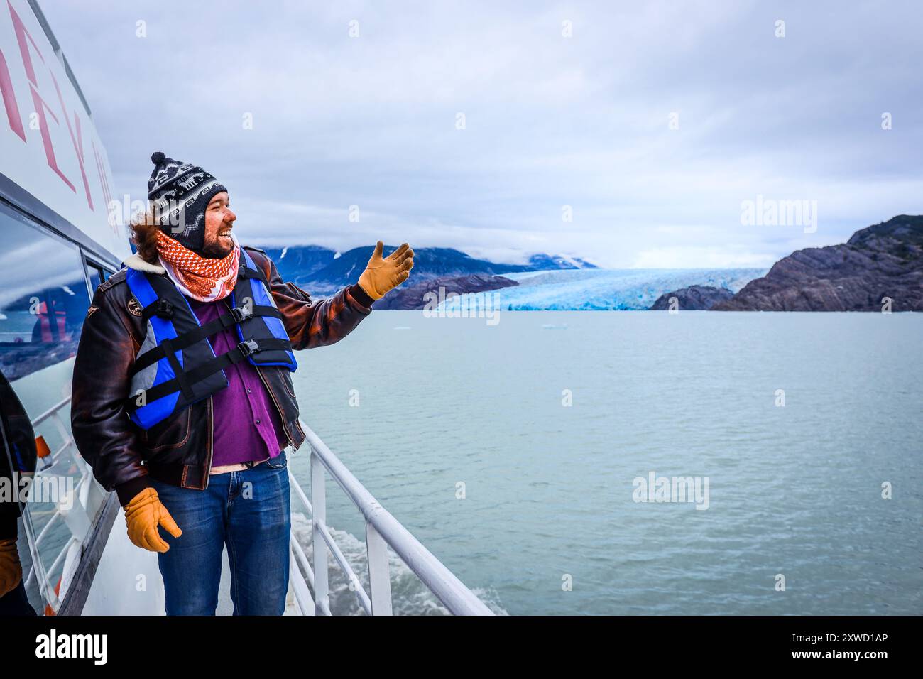 Happy and Smiling Tourists on the Boat to Glacier Gray, Chile Stock ...