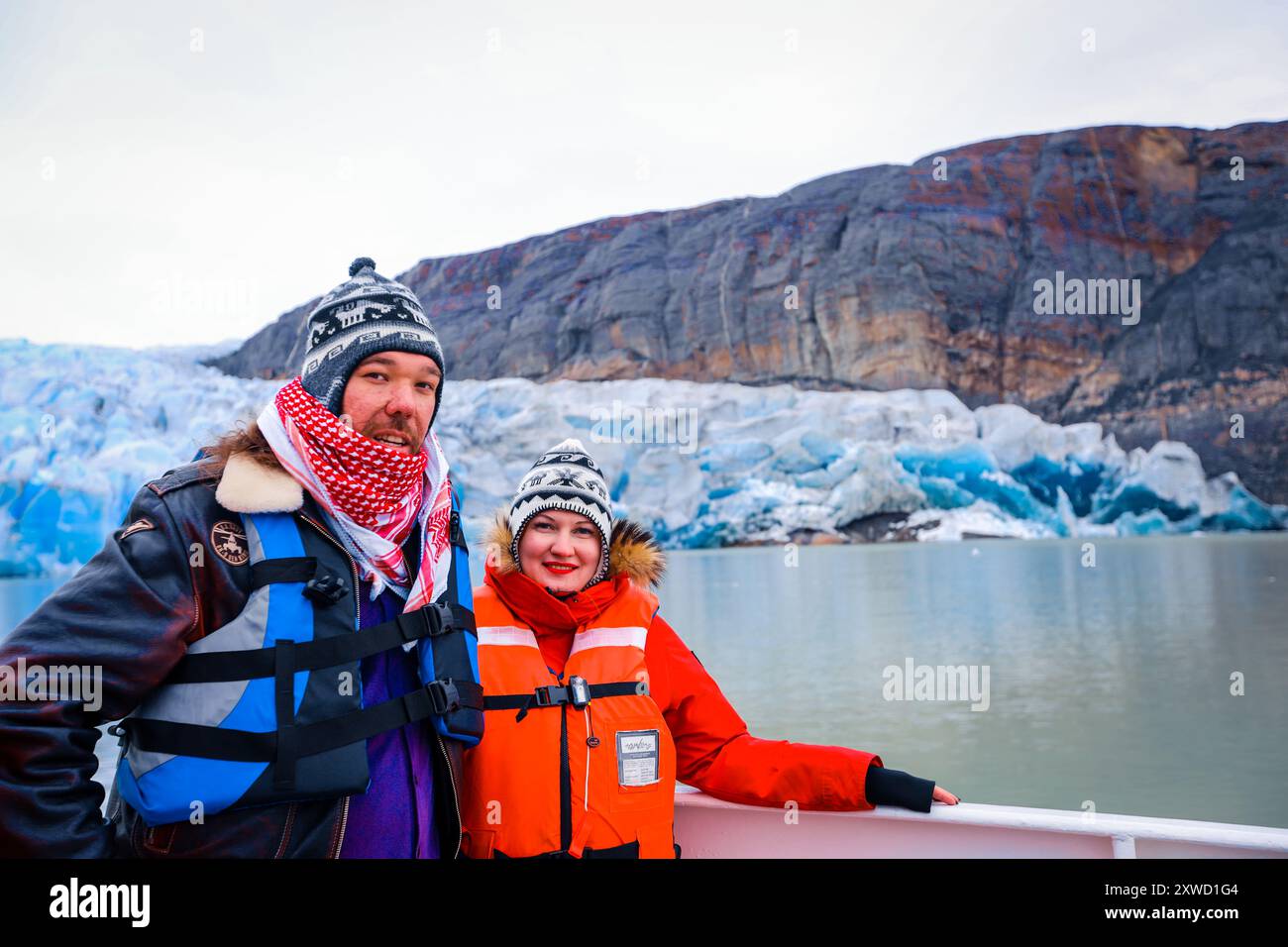 Happy and Smiling Tourists on the Boat to Glacier Gray, Chile Stock ...