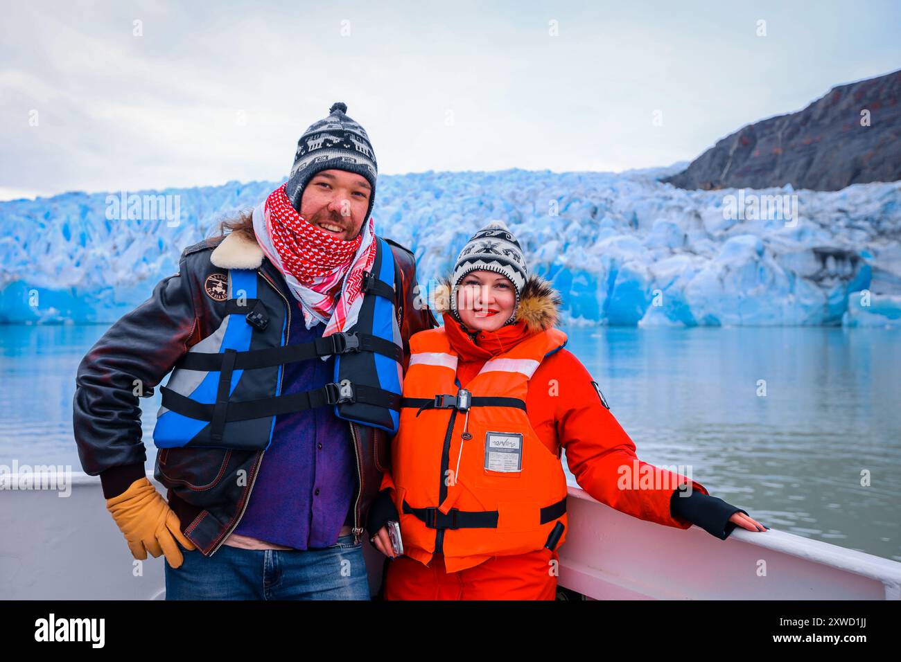 Happy and Smiling Tourists on the Boat to Glacier Gray, Chile Stock ...