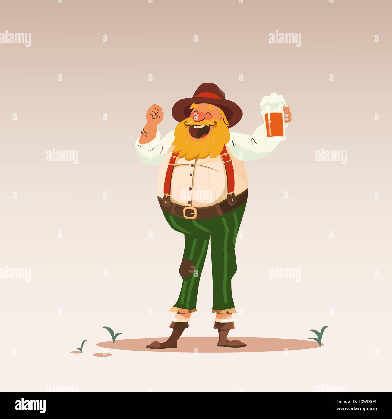 Vector illustration. Jolly bearded man in festive Bavarian attire ...