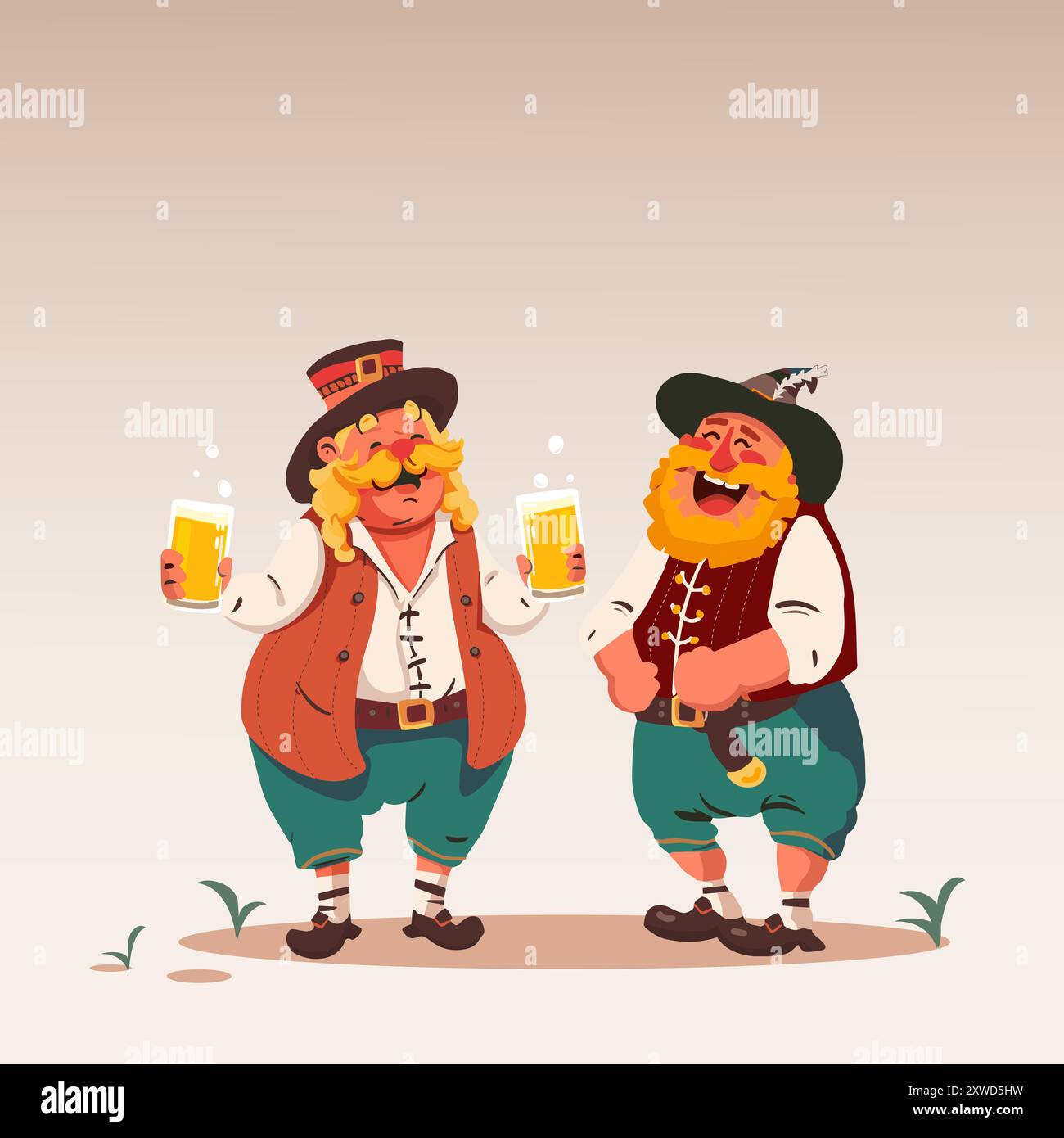 Vector illustration. Two jolly men with large mustaches, dressed in ...