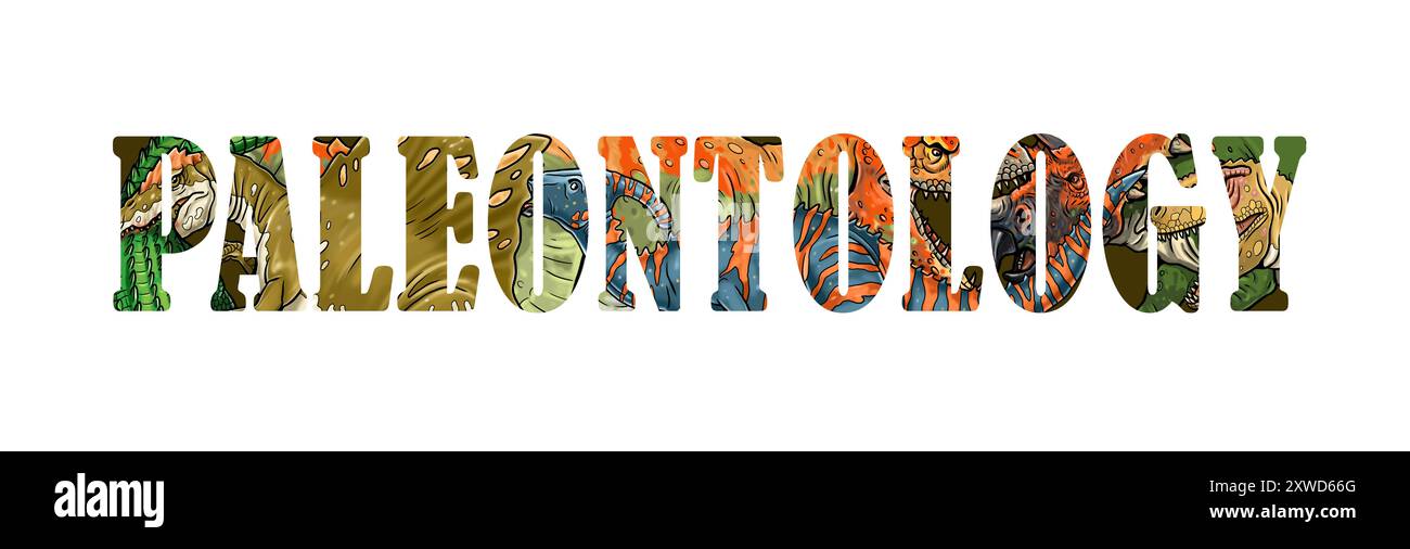 Text PALEONTOLOGY. Decorative font with dinosaur silhouettes Stock ...