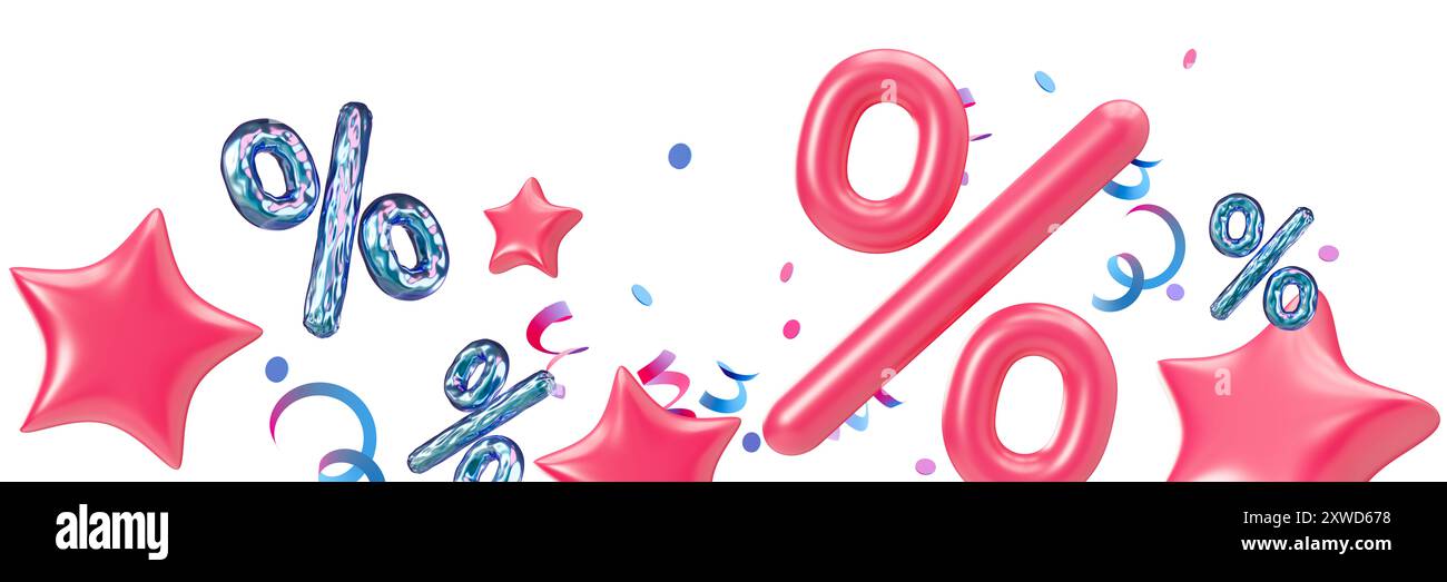 Vibrant footer with floating percentage symbols and stars, isolated on ...