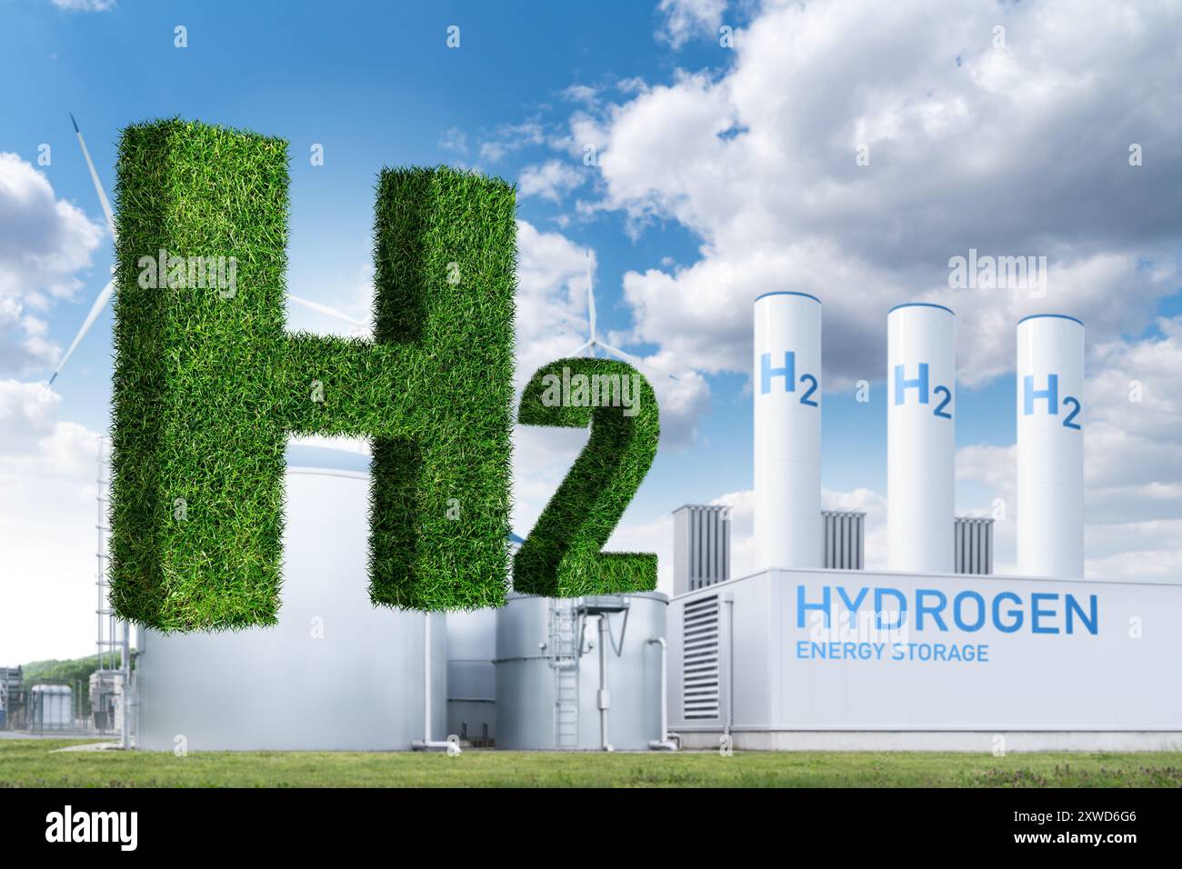 Hydrogen factory with energy storage concept. Green hydrogen production ...