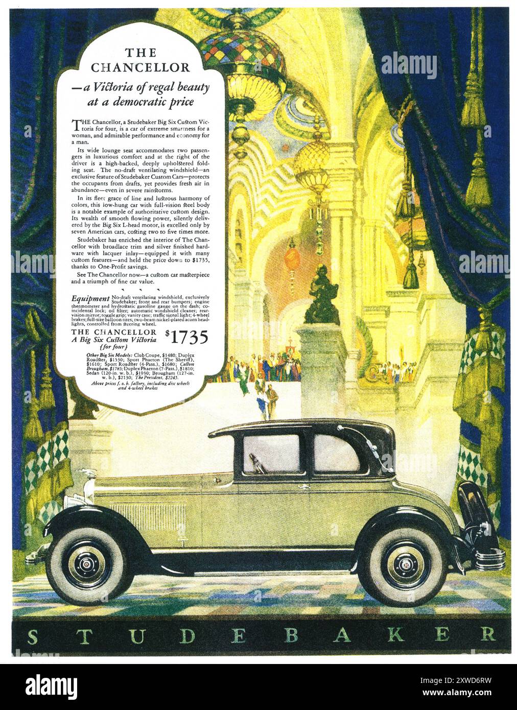 1927 Studebaker The Chancellor Big Six Custom Victoria for four car ad ...