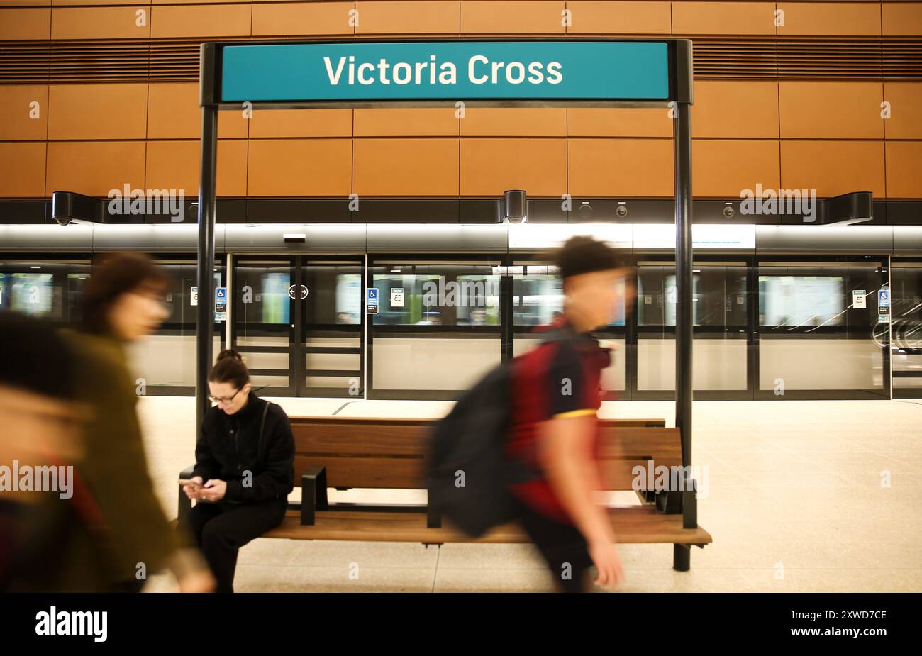 Sydney. 19th Aug, 2024. This photo taken on Aug. 19, 2024 shows the metro station of Victoria ...