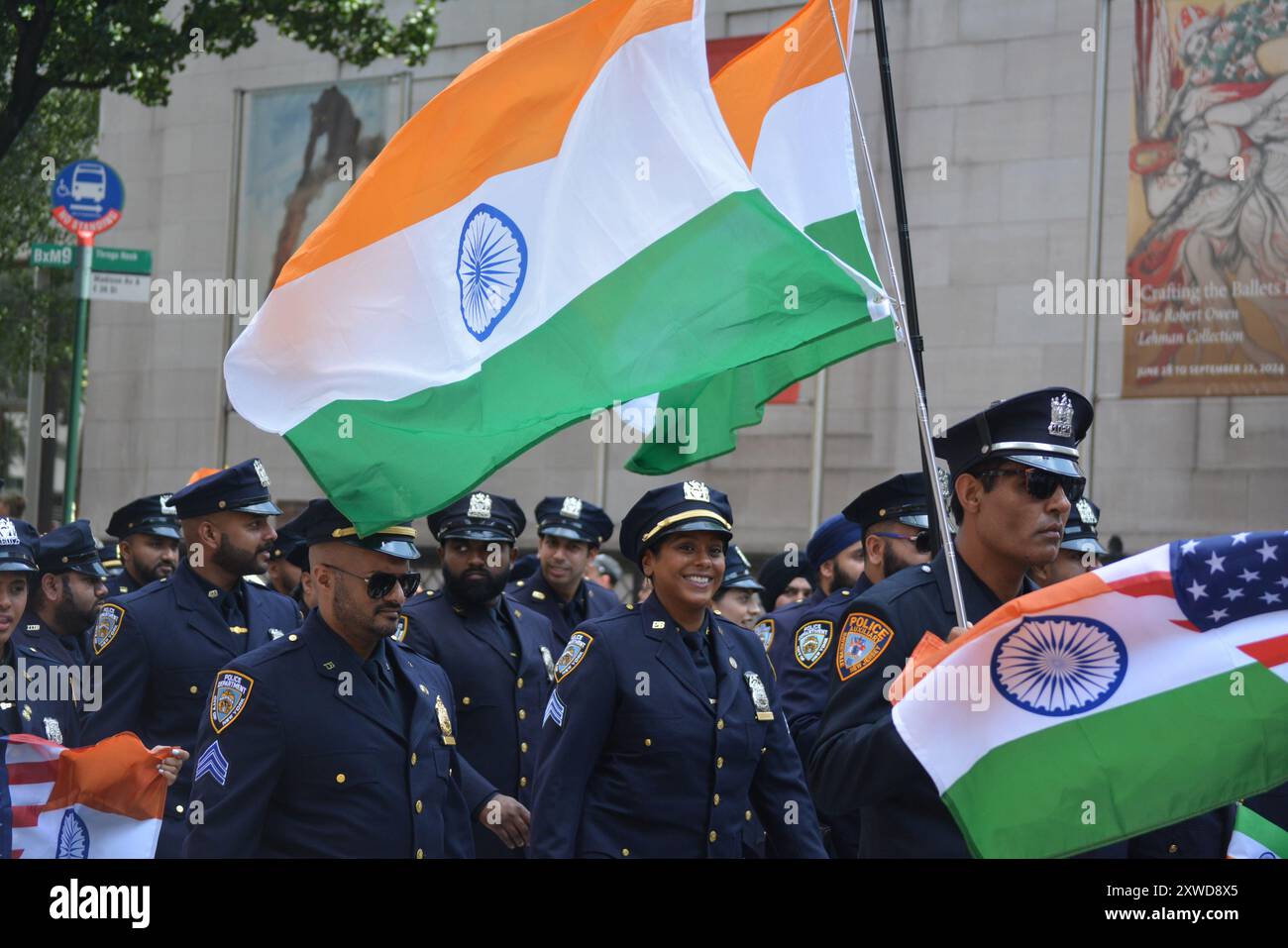 NYPD officers marching in the annual India Day Parade in New York City ...