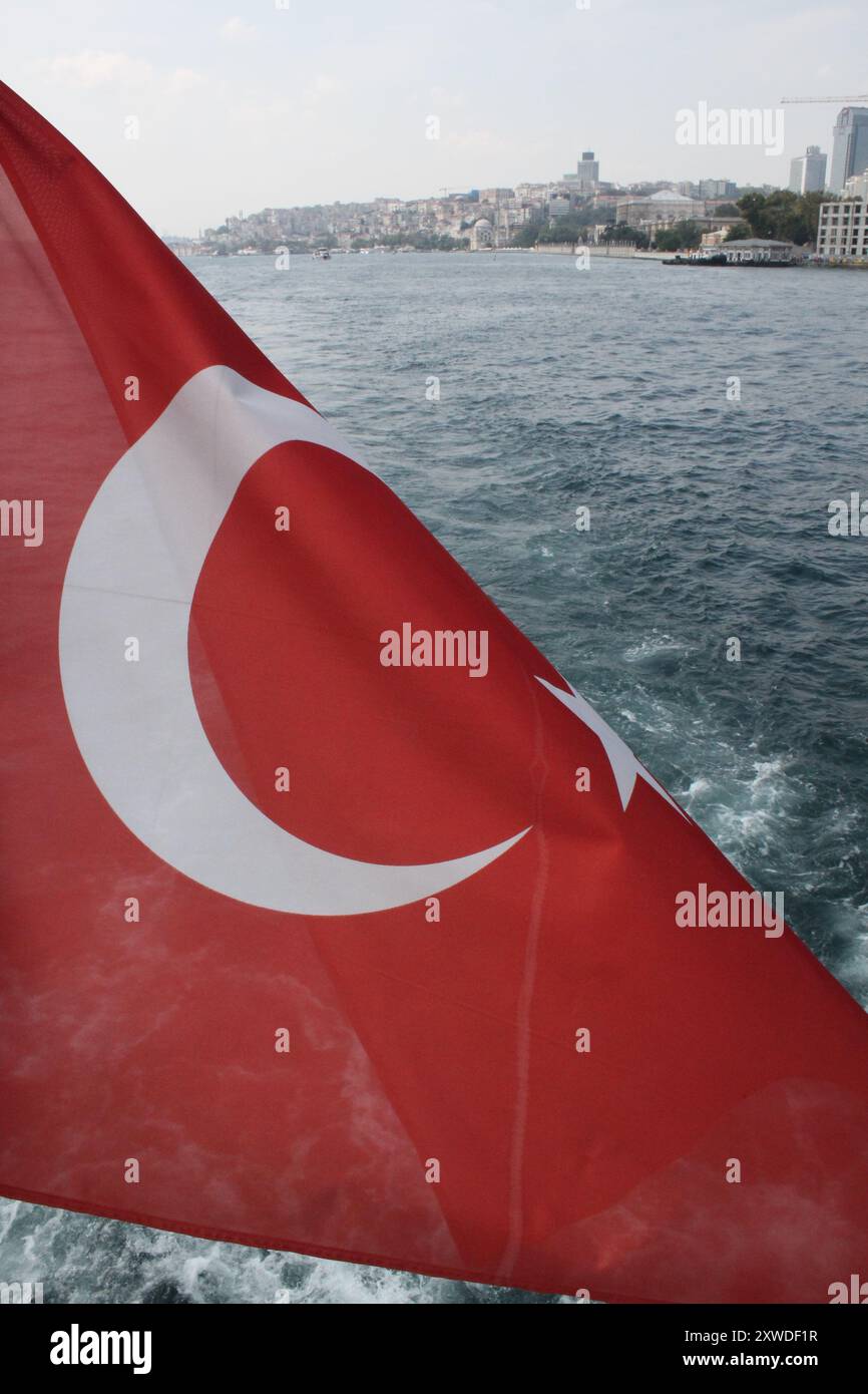 Turkish flag onboard ship in Bosphorus strait, Istanbul, Turkey Stock ...