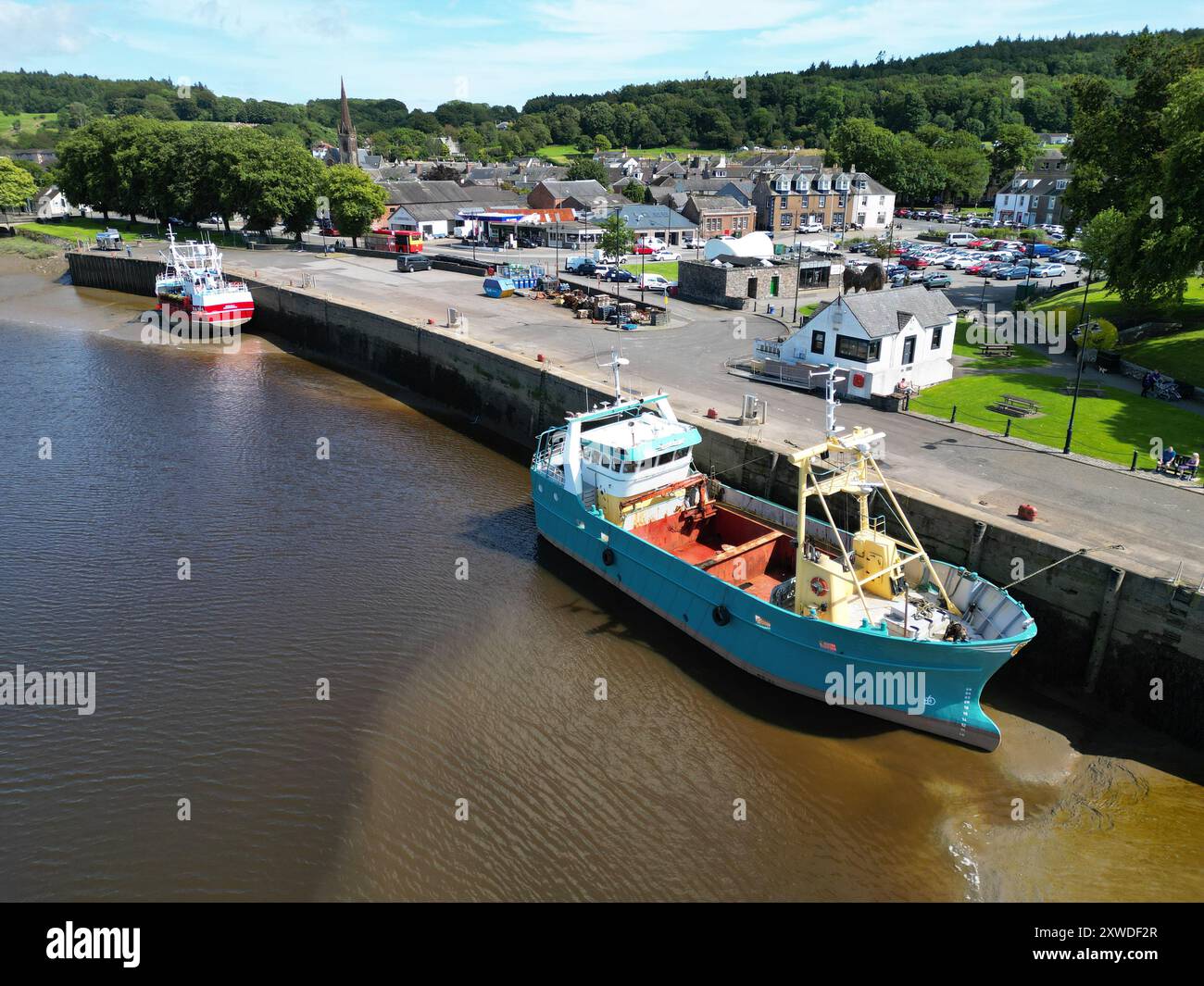 Kirkcudbright, Scotland aerial view shellfish dredger fishing boats on ...