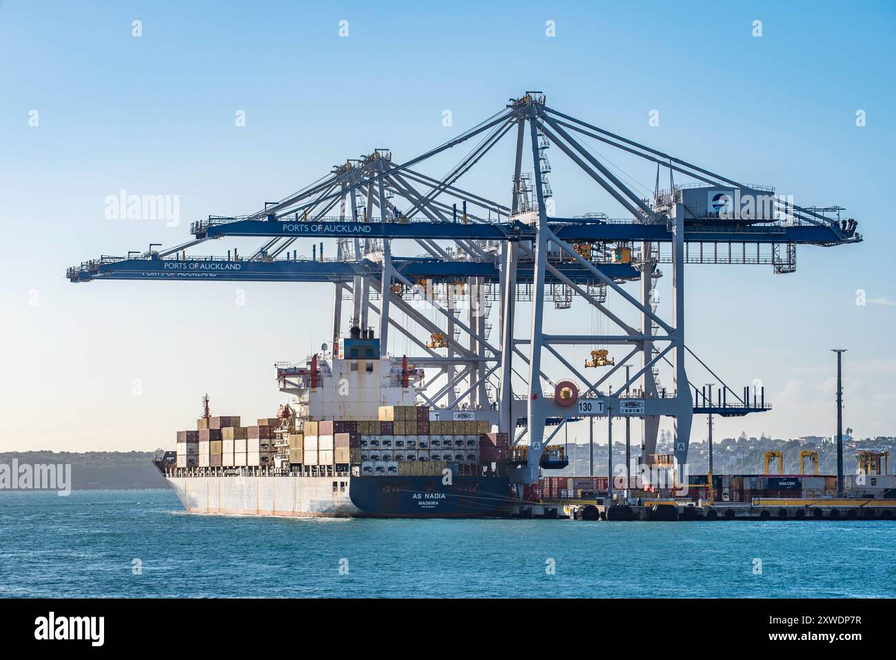 The 46,000 tonne container ship AS Nadia docked at Port of Auckland in ...