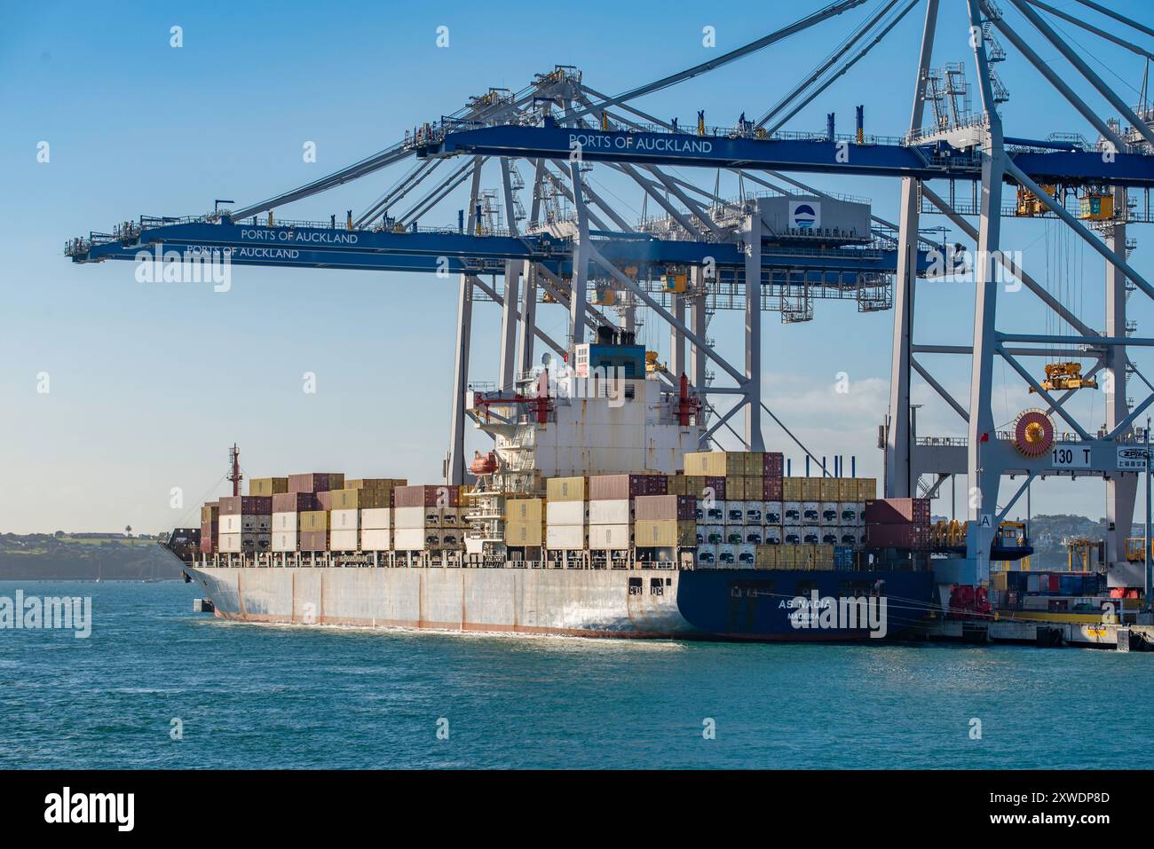 The 46,000 tonne container ship AS Nadia docked at Port of Auckland in ...