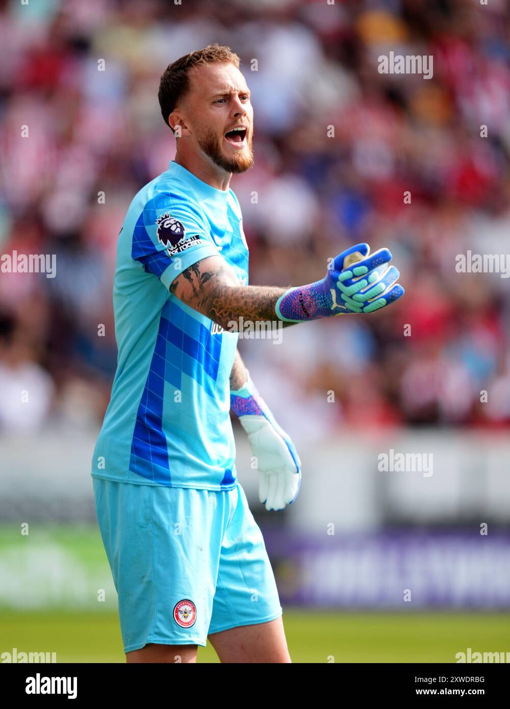 Brentford goalkeeper Mark Flekken during the Premier League match at the Gtech Community Stadium ...