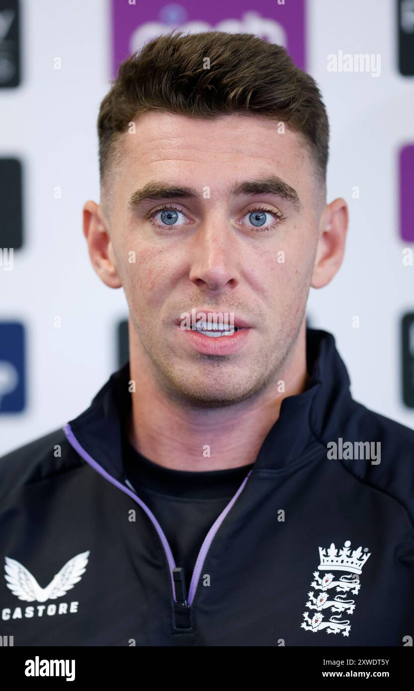 England's Dan Lawrence during a press conference at the Emirates Old ...
