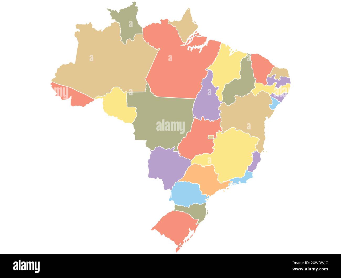 Map of Brazil by region in different colors. Vector illustration Stock ...