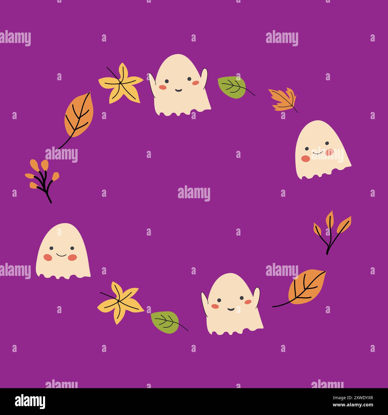 Halloween cute frame or border with funny characters, Ghosts and fall ...