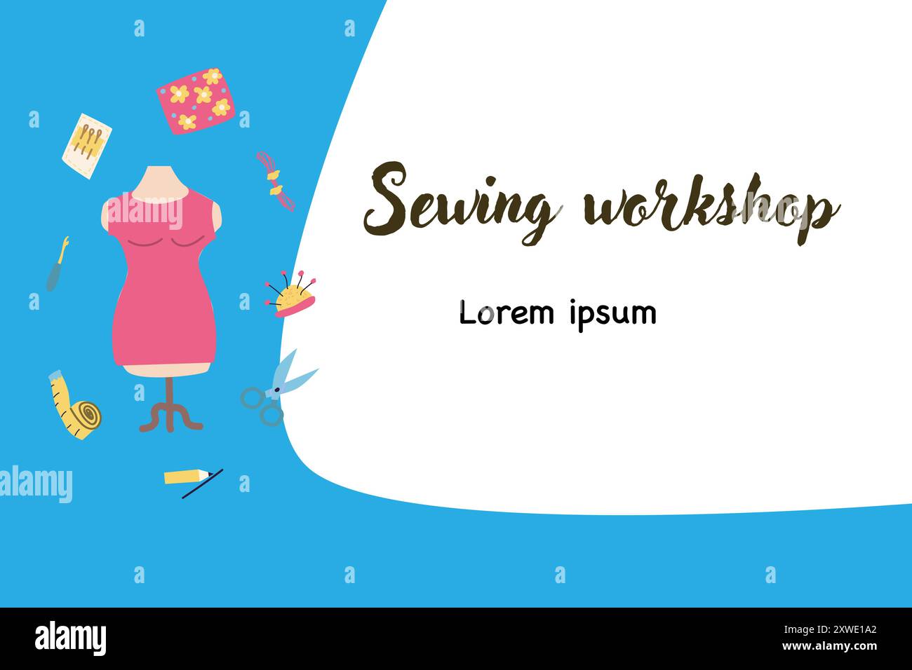 Hand drawn sewing workshop or courses of dressmaking, handcraft banner ...