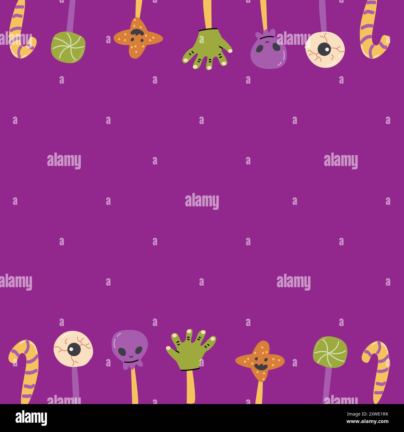 Halloween cute frame or border with funny spooky candy, lollipops Stock ...