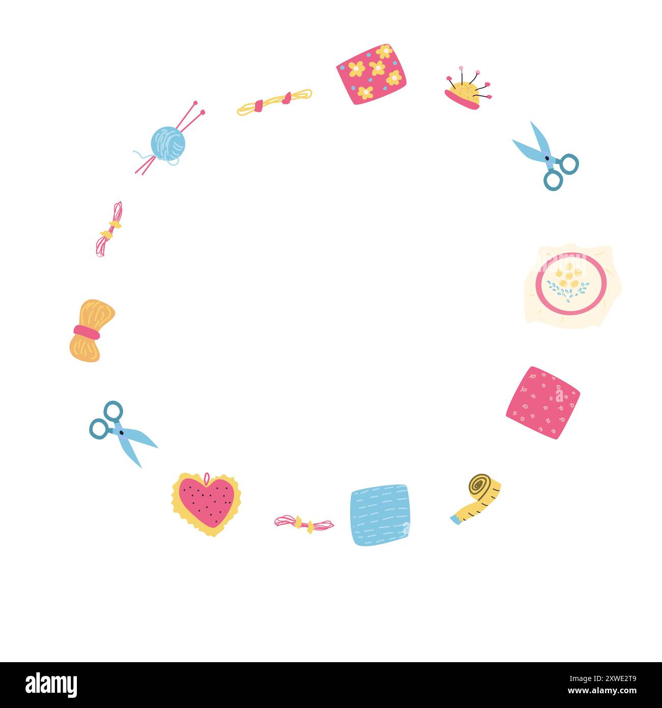 Hand drawn sewing, knitting, embroidery frame. Cute Handcraft elements ...