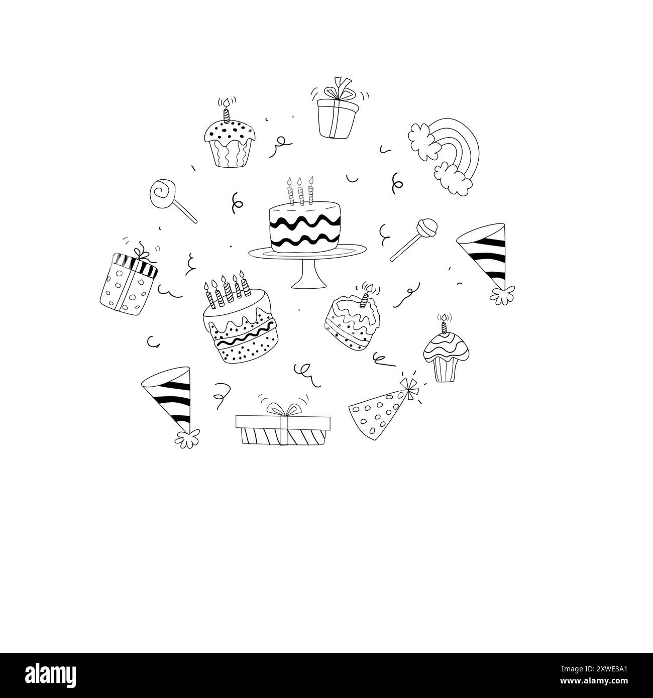 Birthday decorative elements bundle. Party objects collection. Doodle ...