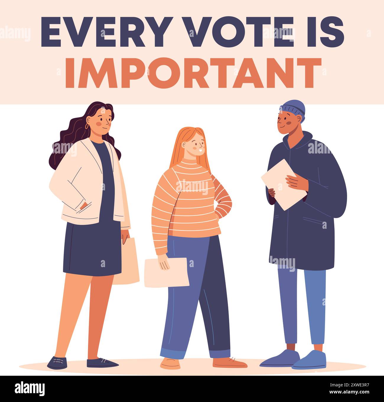 illustration of diverse voters participating in an election, group ...